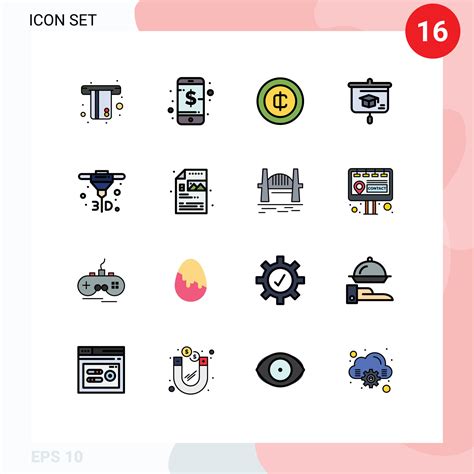 16 Thematisch Vektor Eben Farbe Gefüllt Linien Und Editierbar Symbole Von Direkte Schule Kasse