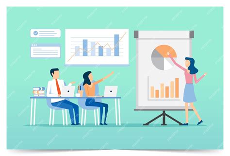 Premium Vector Businesswoman Presenting Graph And Chart In The Meeting