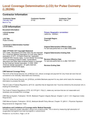 Fillable Online Local Coverage Determination LCD For Pulse Oximetry Fax Email Print PdfFiller