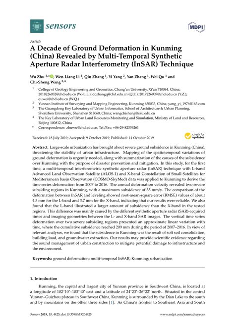 Pdf A Decade Of Ground Deformation In Kunming China Revealed By