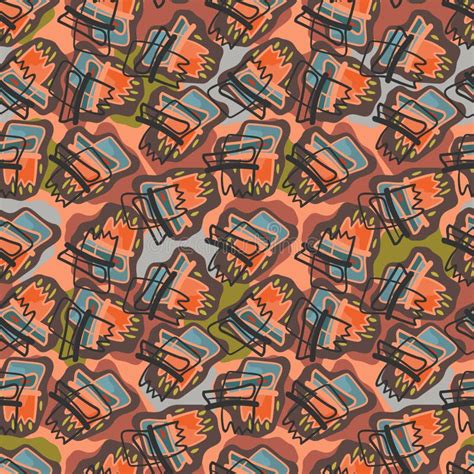 Seamless Artwork With Unusual Abstract Repeat Colorful Elements Stock Illustration