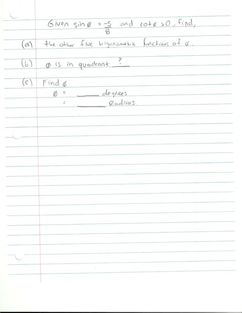 Solved Given Sin Theta And O E Find The Other Chegg Com