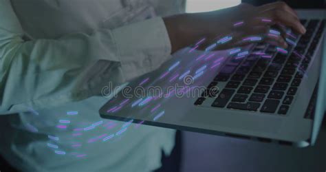 Animation Of Data Processing Over African American Woman Using Computer