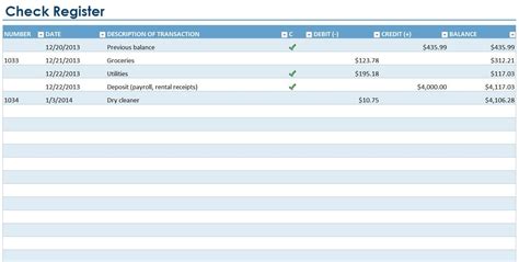 Free Printable Check Register With Running Balance Excel Bank Account