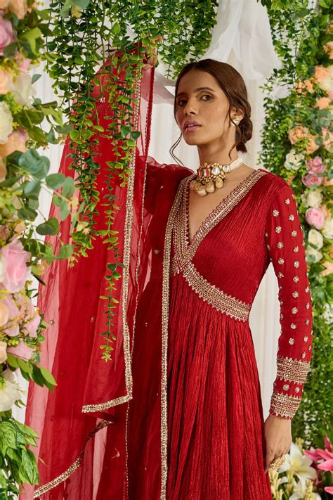 Red Hand Embroidered Anarkali Suit Set