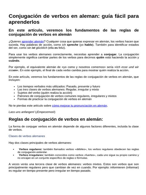 Conjugación De Verbos En Aleman Pdf Verbo Idioma Aleman