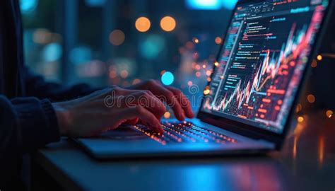 Man Works With Data Science Big Data On Computer Analyst Visualizing Complex Data Set Stock