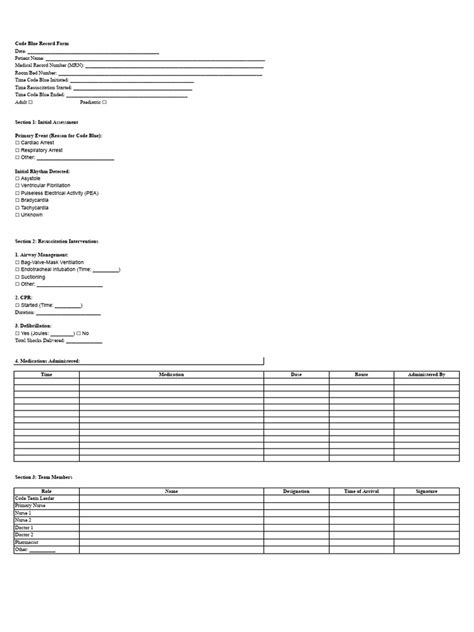 Code Blue Form Pdf