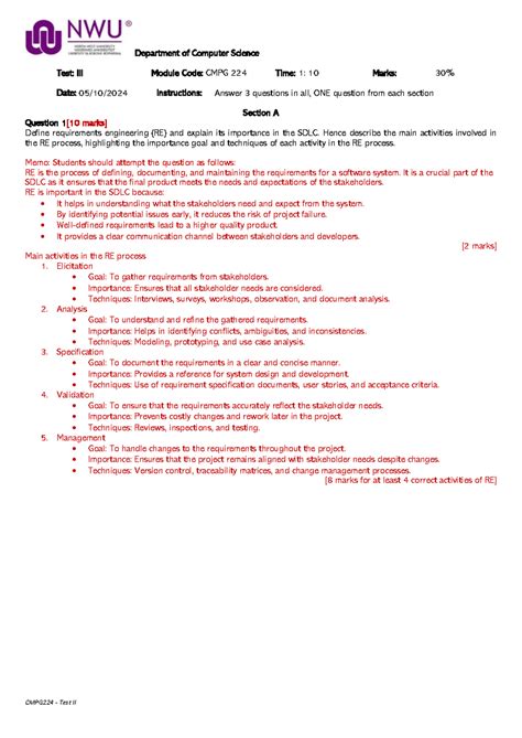 CMPG Test III Memo Memorandum For Test Covering Study Units And Department Of