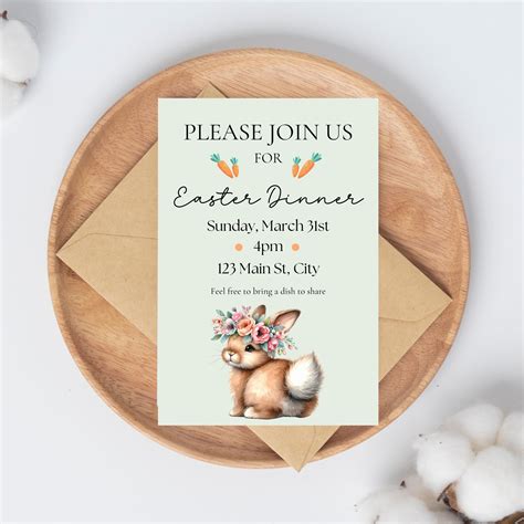 Easter Bunny Dinner Invitation Digital Template Etsy