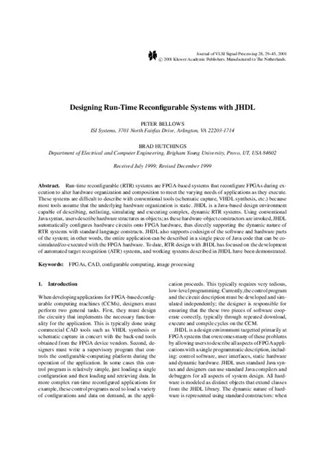 Pdf Designing Run Time Reconfigurable Systems With Jhdl