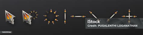 Abstract Silver Custom Gaming Mouse Cursor Pointer Ui Icons Set Stock