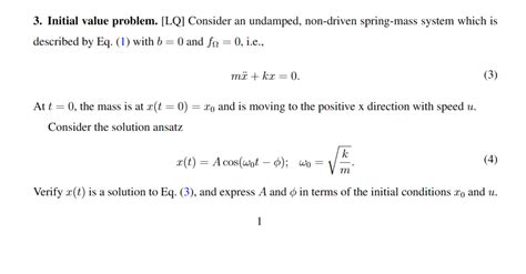 Solved 3 Initial Value Problem Lq Consider An Undamped