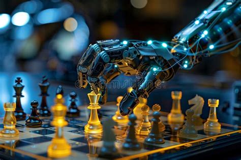 Closeup Of A Robotic Arm Strategically Moving A Chess Piece On A