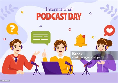 팟 캐스트 데이 소셜 미디어 배경 플랫 만화 손으로 그린 템플릿 일러스트레이션 0명에 대한 스톡 벡터 아트 및 기타 이미지 0명 노래 녹음 장비 Istock