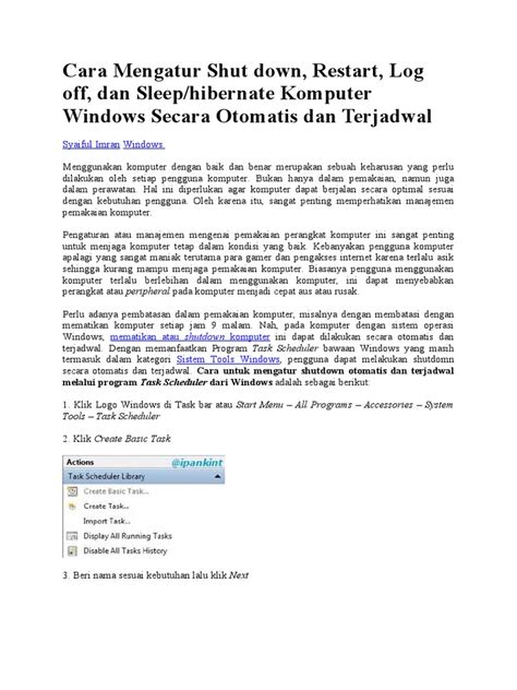Mengatur Shutdown Restart Log Off Dan Sleep Hibernate Komputer Secara Otomatis Dan Terjadwal