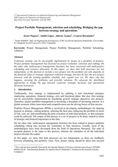 Pdf Project Portfolio Management Selection And Scheduling Bridging The Gap Between Strategy