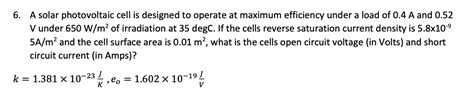 Solved A Solar Photovoltaic Cell Is Designed To Operate Chegg