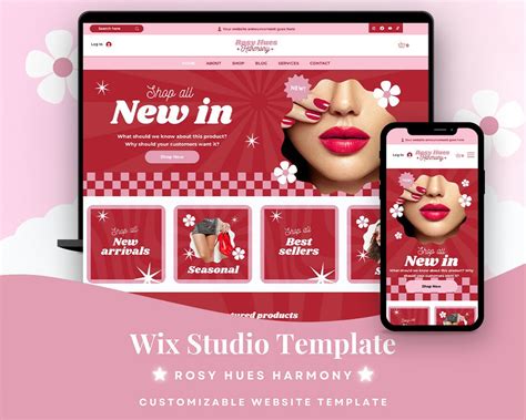 Pink Wix Template Red Wix Website Beauty Wix Site Wix Studio Template Retro Wix Custom