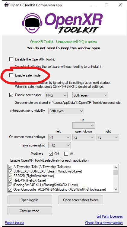 Troubleshooting Openxr Toolkit