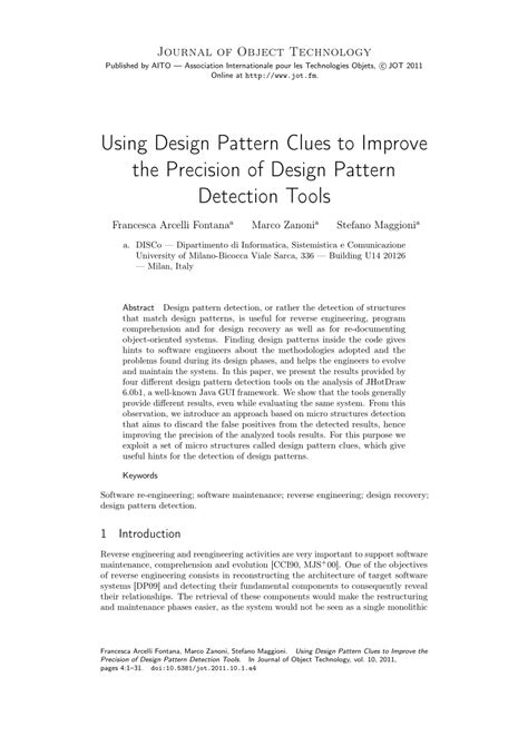 Pdf Using Design Pattern Clues To Improve The Precision Of Design