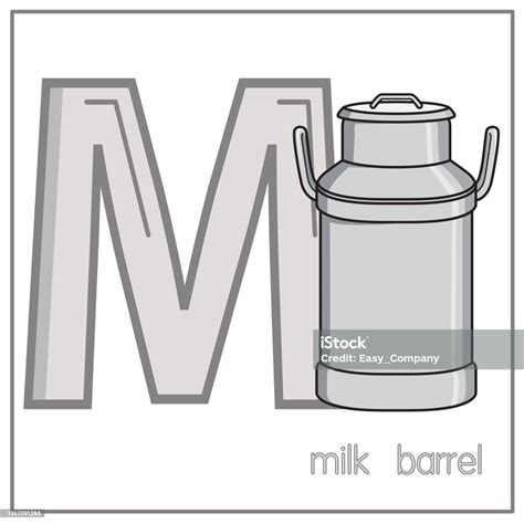 알파벳 문자 M 어퍼 케이스 또는 어린이 학습 연습 Abc를위한 대문자와 우유 배럴의 벡터 그림 0명에 대한 스톡 벡터 아트 및 기타 이미지 Istock