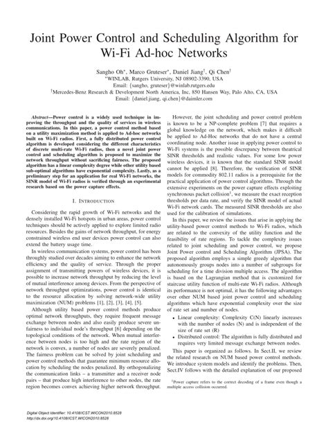 pdf joint power control and scheduling algorithm for wi fi ad hoc