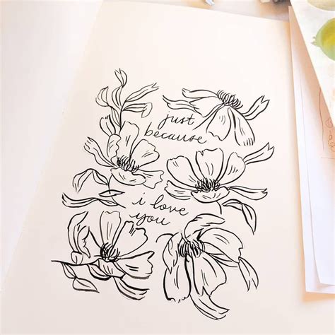 Flower Line Art Love Print Just Because I Love You Line Art