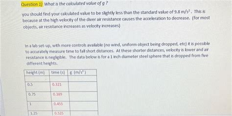 solved question 1 what is the calculated value of g you