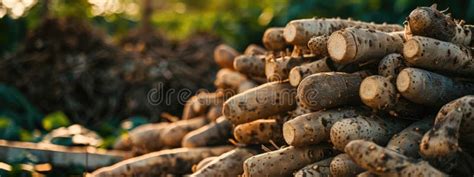 Close Up Of Cassava Fruits On The Plot Selective Focus Stock Image Image Of Root Healthy