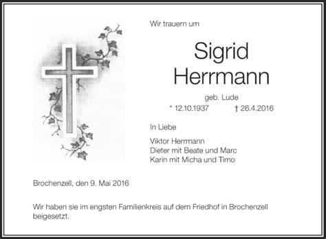 Traueranzeigen Von Sigrid Herrmann Schwaebische De Trauerportal