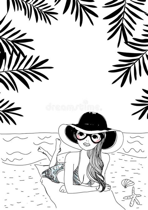 Sketch Girl On Beach Stock Vector Illustration Of Cartoon 61022372