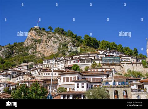 Berat Albania September 29 2022 Berat Castle Viewed From Boulevard