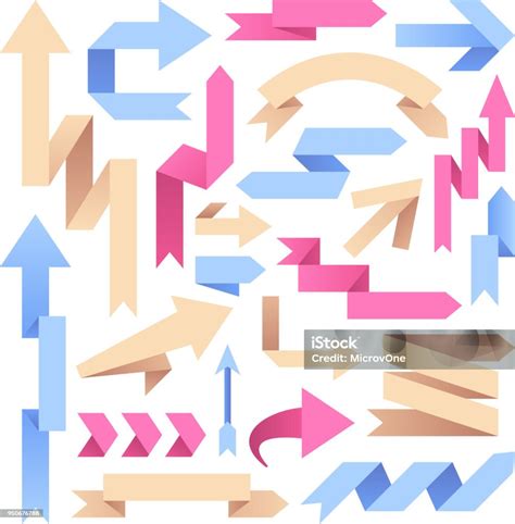 화살표 종이 리본 레트로 종이 접기 화살표입니다 색상 화살촉 Infographic 벡터 요소 종이에 대한 스톡 벡터 아트 및 기타 이미지 Istock