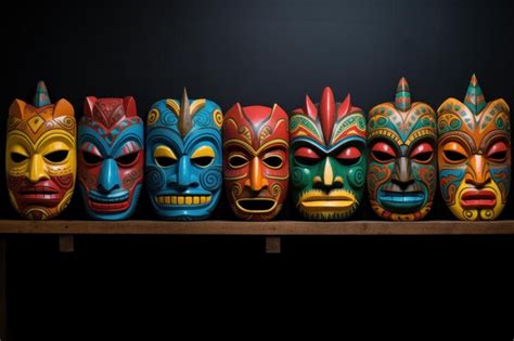 Expressive Row Of Colorful Masks On Wall Generate Ai Premium Ai