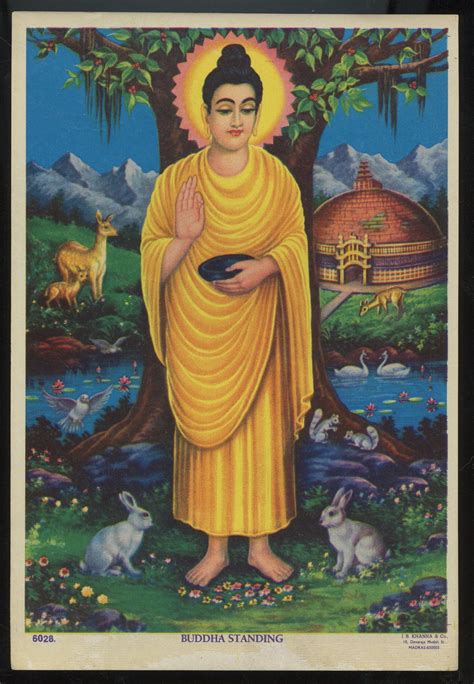 Buddha Blesses Vintage Indian Hindu Devotional Poster Print Etsy Buddha Standing Buddha
