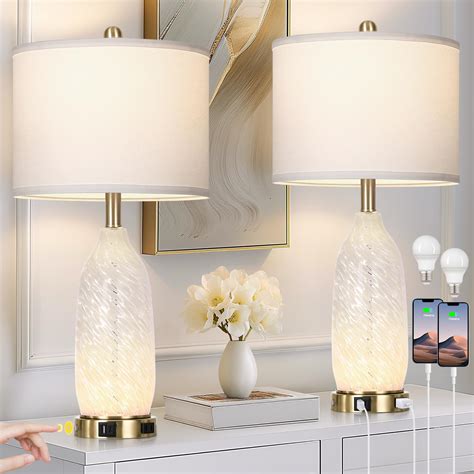 Rinweey 26 Modern Clear Glass Table Lamps Set Of 2nightstand Lamp