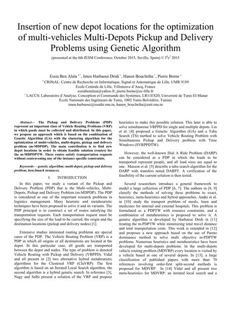 Pdf Insertion Of New Depot Locations For The Optimization Of Multi Vehicles Multi Depots