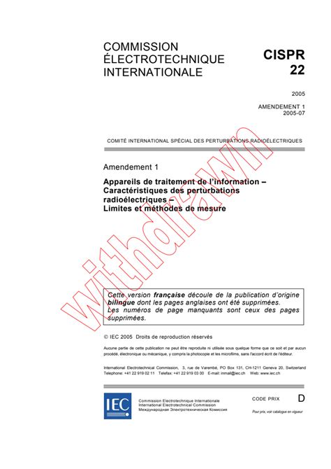 Cispr 22 2005 Amd1 2005 Amendment 1 Information Technology Equipment Radio Disturbance
