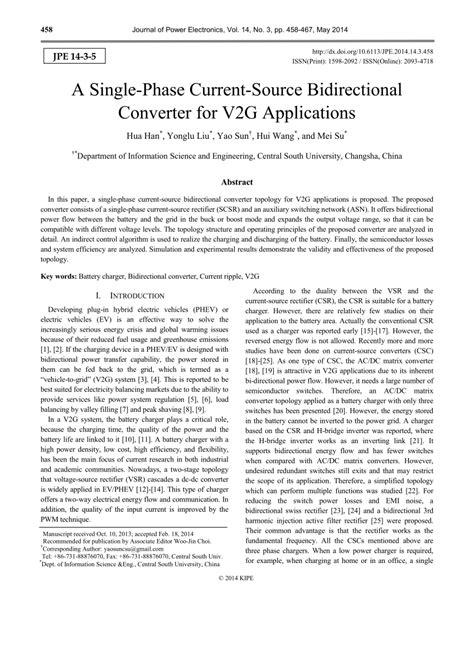 Pdf A Single Phase Current Source Bidirectional Converter For V2g Applications