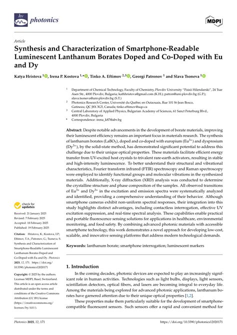 Pdf Synthesis And Characterization Of Smartphone Readable Luminescent Lanthanum Borates Doped