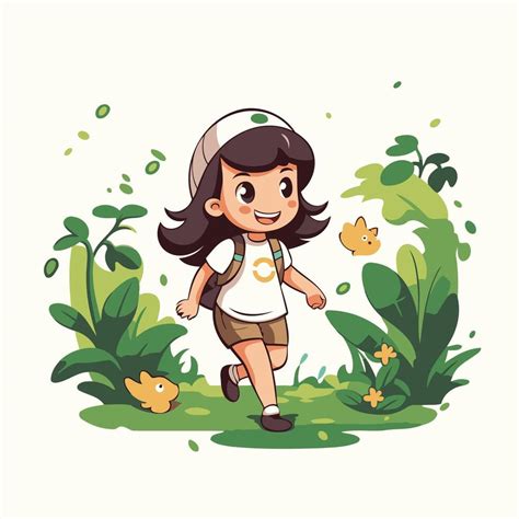 A Cartoon Girl Walking Through The Forest 50154136 Vector Art At Vecteezy