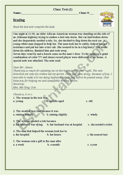 Class Test Esl Worksheet By Ghroordala3
