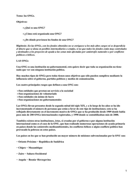 Tema Las Ongs Objetivos Qu Es Una Ong C Mo Est Organizada Una Ong