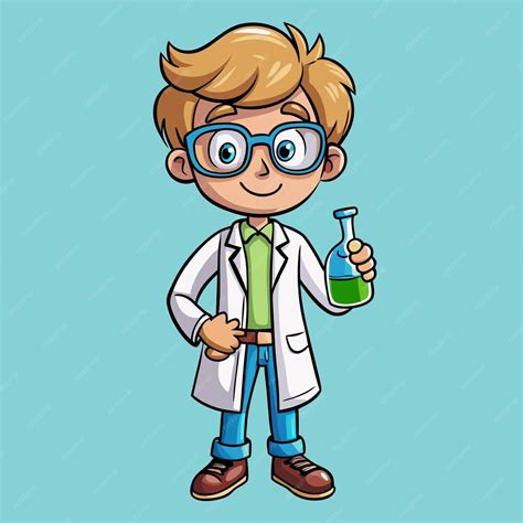 귀여운 소년 과학자 만화 터 그림 예술 디자인 프리미엄 Ai 생성 벡터