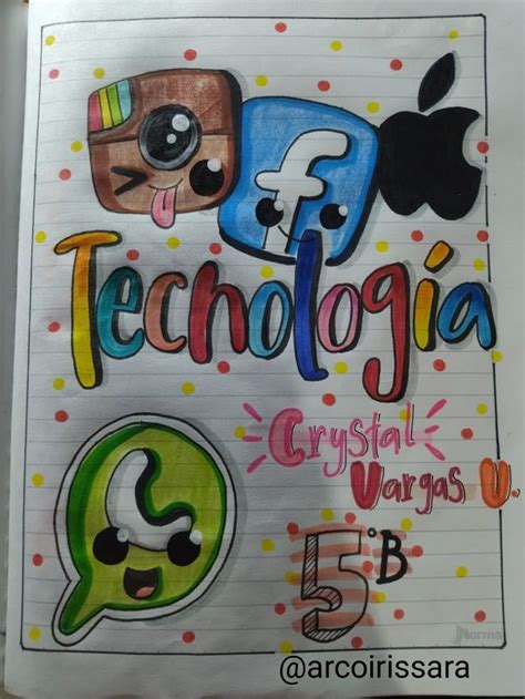 An Open Notebook With Stickers On It And The Words Tecnologia