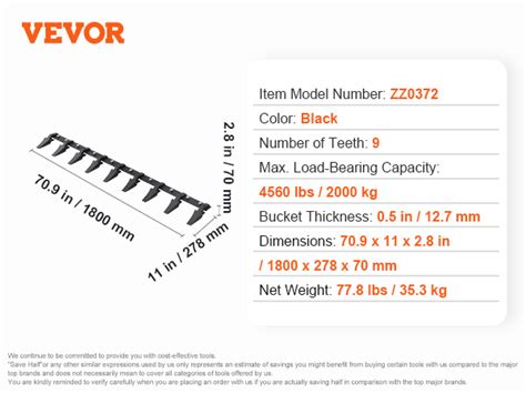 Vevor Bucket Tooth Bar 72 Heavy Duty Tractor Bucket 9 Teeth Bar For