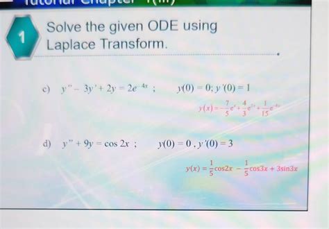 Solved Solve The Given Ode Using Laplace Transform A