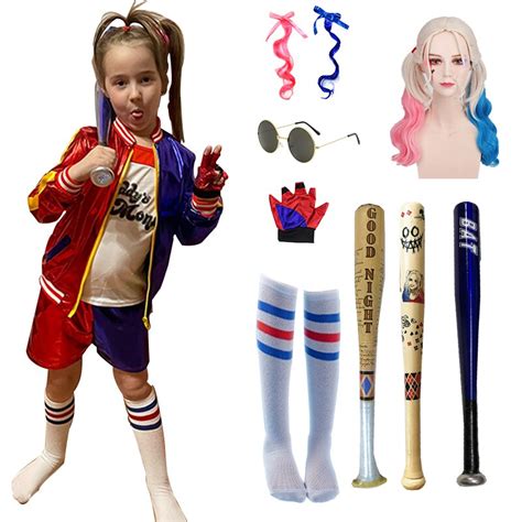 어린이 소녀 자살 할리 코스프레 의상 할린 퀸젤 프리미엄 자수 재킷 분대 퀸 파티 티셔츠 의류 Aliexpress