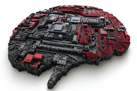 Abstract Digital Brain Black Red Tech Elements Representing Neural